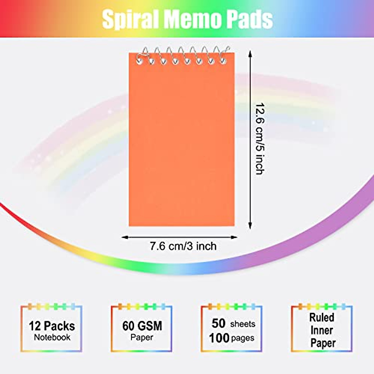 EOOUT 16 Pack Small Notebooks 3x5, Spiral Notepads Pocket Notebook, Memo Pads, 8 Colors, 50 Sheets Per Notebook for Home, Office, School, Gifts