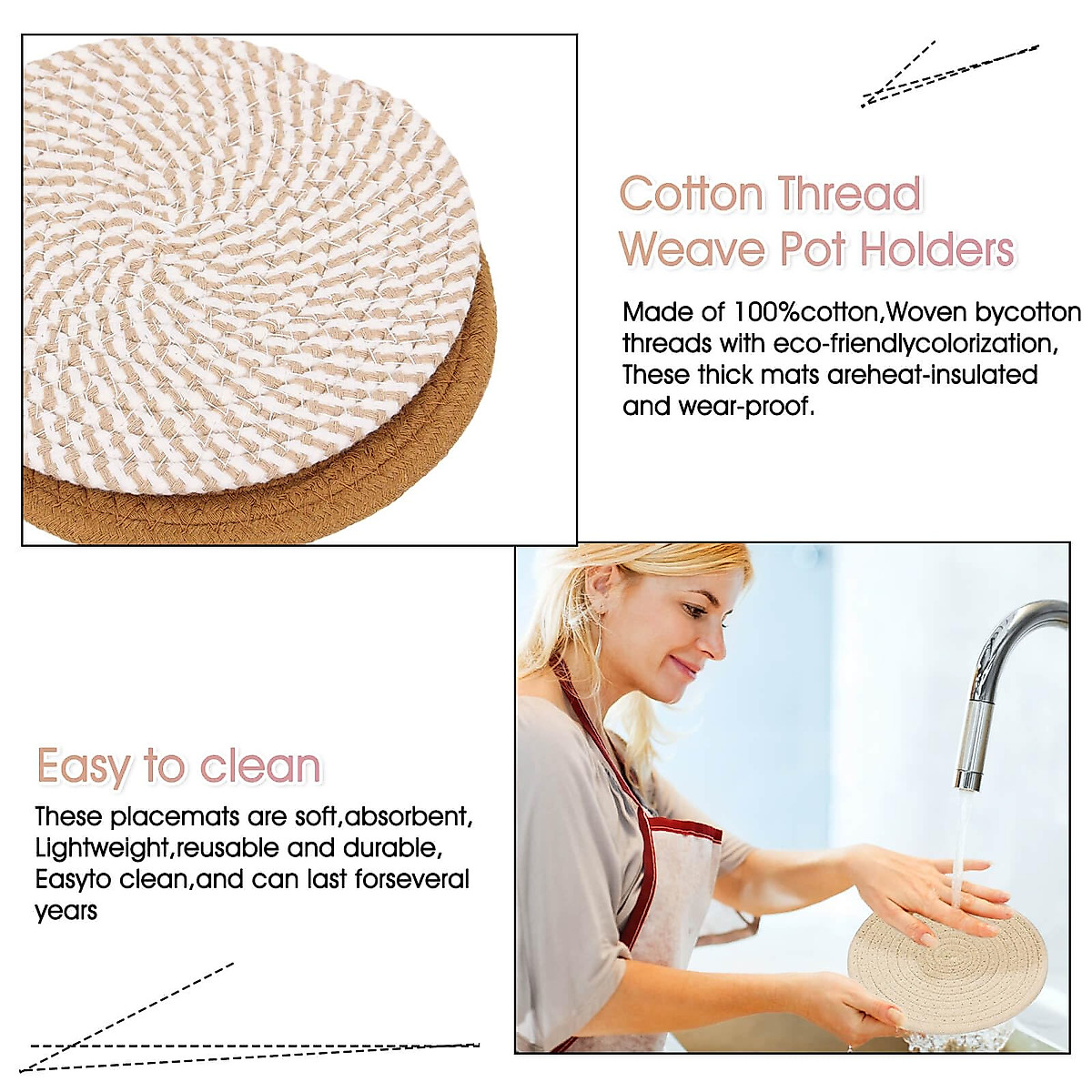 Billbotk Trivets for Hot Pots and Pans, 6 Pieces Boho Rivets for Hot Dishes, Pot Holders for Kitchen, Hot Pads for Countertops, Fall Decorations for Home, 11.8 Inches and 7 Inches ﻿