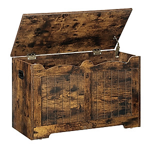 Hzuaneri Storage Chest, Storage Trunk with Safety Hinge, 29.9" Lift-Top Storage Bench, Wooden Storage Organizer, Shoe Bench for Entryway, Bedroom, Living Room, Rustic Brown SB04401X