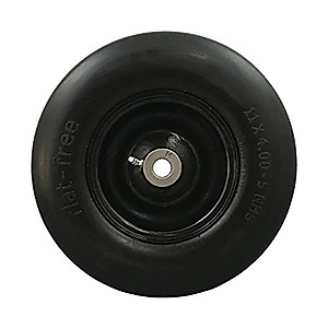 MARASTAR 00232 Universal Fit Flat Free 11 x4.00-5 Lawnmower Tire Assembly, 3.4" Centered Hub, 3/4" Bushing