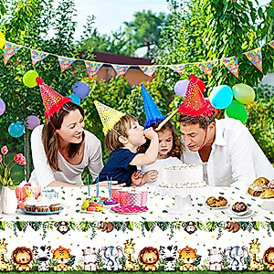 Wenterial 3 Pcs Jungle Safari Tablecloths Cute Animal Print Safari Table Cloths, Jungle Safari Theme Party Decorations Safari Baby Shower Decorations for Boy Kids Birthday Party Supplies 51×106 Inch