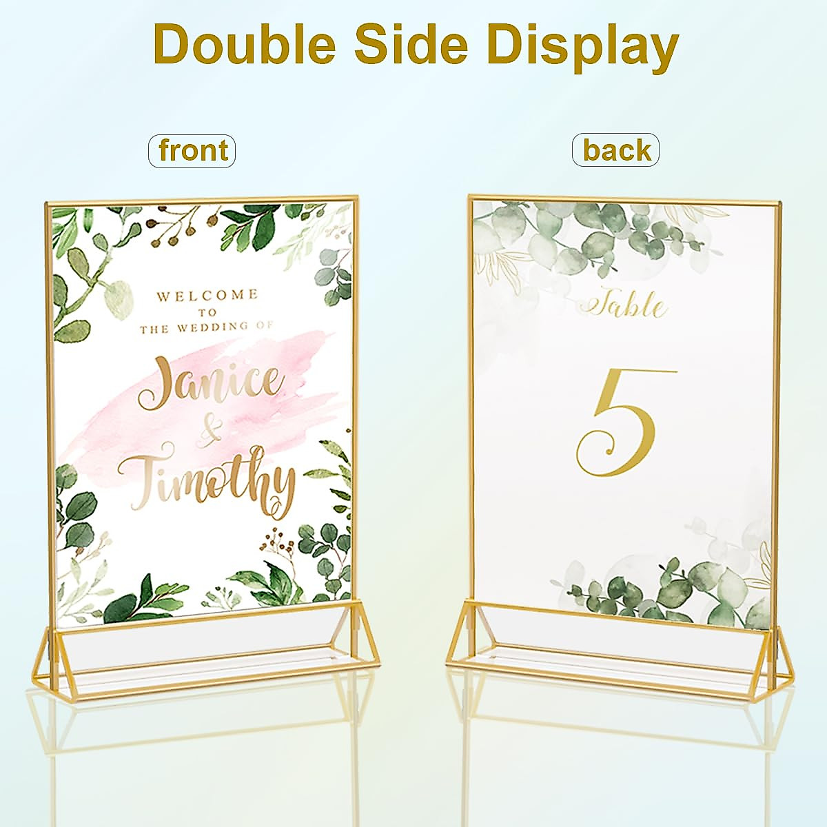 Cashger 8.5X11 Clear Sign Holder, Wedding Table Sign Double Sided Holder, Set of 6 Clear Acrylic Frames with Gold Border for Menus, Numbers, and Decor