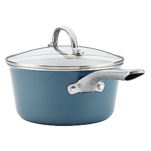 Ayesha Curry Home Collection Nonstick Sauce Pan/Saucepan with Lid, 3 Quart, Blue