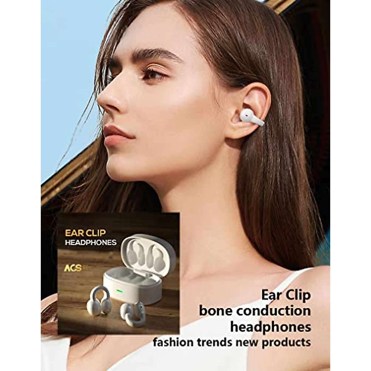 Ear-Clip Bone Conduction Headphones Bluetooth 5.3, Painless Wireless Open Ear Clip on Headphone,Waterproof Mini Sport Running Earring Earphone, Noise Cancelling/HiFi Quality/Long Battery Life