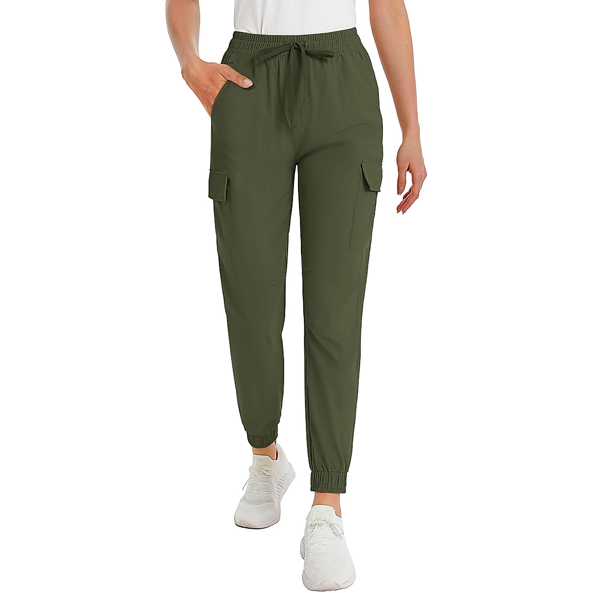 MAGCOMSEN Hiking Pants Women Waterproof Lightweight Quick Dry Cargo Pants Outdoor Casual Travel Joggers Army Green, M