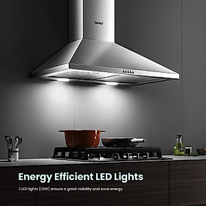 COMFEE' CVP30W6AST Ducted Pyramid Range 450 CFM Stainless Steel Wall Mount Vent Hood with 3 Speed Exhaust Fan, 5-Layer Aluminum Permanent Filters, Two LED Lights, Convertible to Ductless, 30 inches