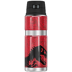 Jurassic Park Red T-Rex Pattern Logo THERMOS STAINLESS KING Stainless Steel Drink Bottle, Vacuum insulated & Double Wall, 24oz