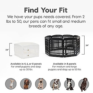 IRIS USA Dog Playpen, 4-Panel 24" Pet Playpen with Door, Puppy Playpen, Indoor/Outdoor Dog Pen, 35 x 35 x 24, Foldable, Customizable, Black