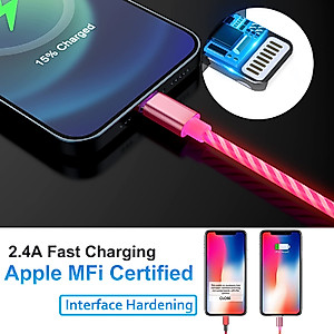 Apple MFi Certified iPhone Charger 6.6ft, LED Light Up Apple Charger Lightning Cable Data Sync Cord LED Light Up Glowing Fast Charging Cable Cord for Apple iPhone 13/12/Pro/11/X/XS/XR/8/7/6/5S/SE/iPad
