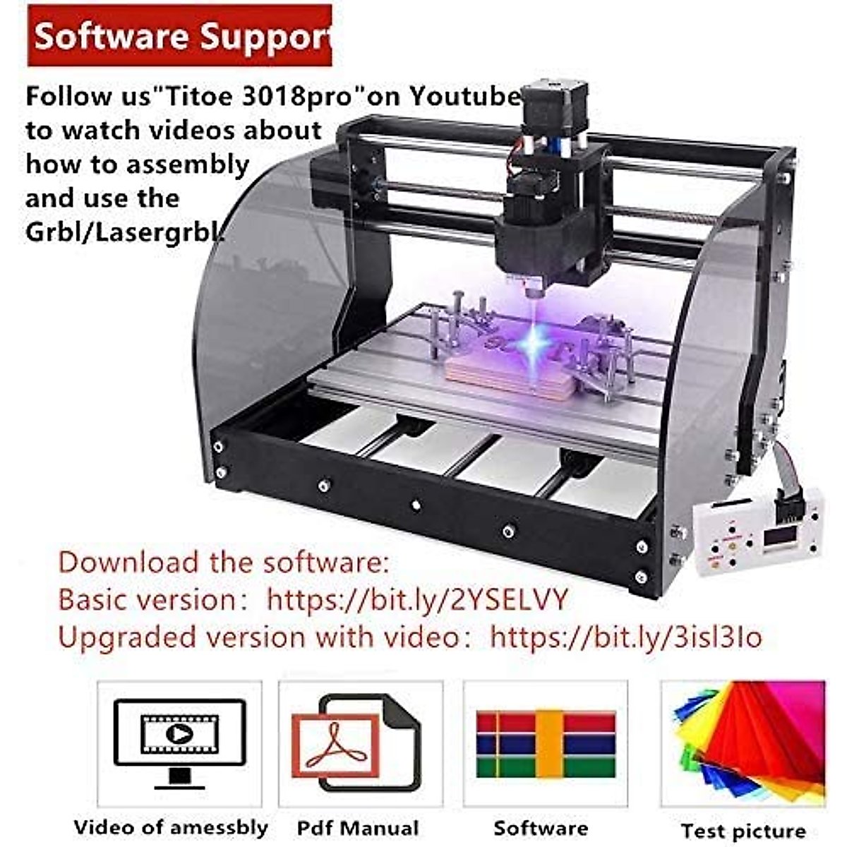2-in-1 7000 mW CNC 3018 Pro-M CNC Engraving Machine GRBL Control Router Kit 3 Axis PCB Milling Machine Wood Router Engraver with Offline Controller,XYZ Working Area 300 x 180 x 45mm