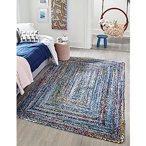 Unique Loom Braided Chindi Collection Casual Modern Blue/Dark Blue Area Rug (9' 0 x 12' 0)