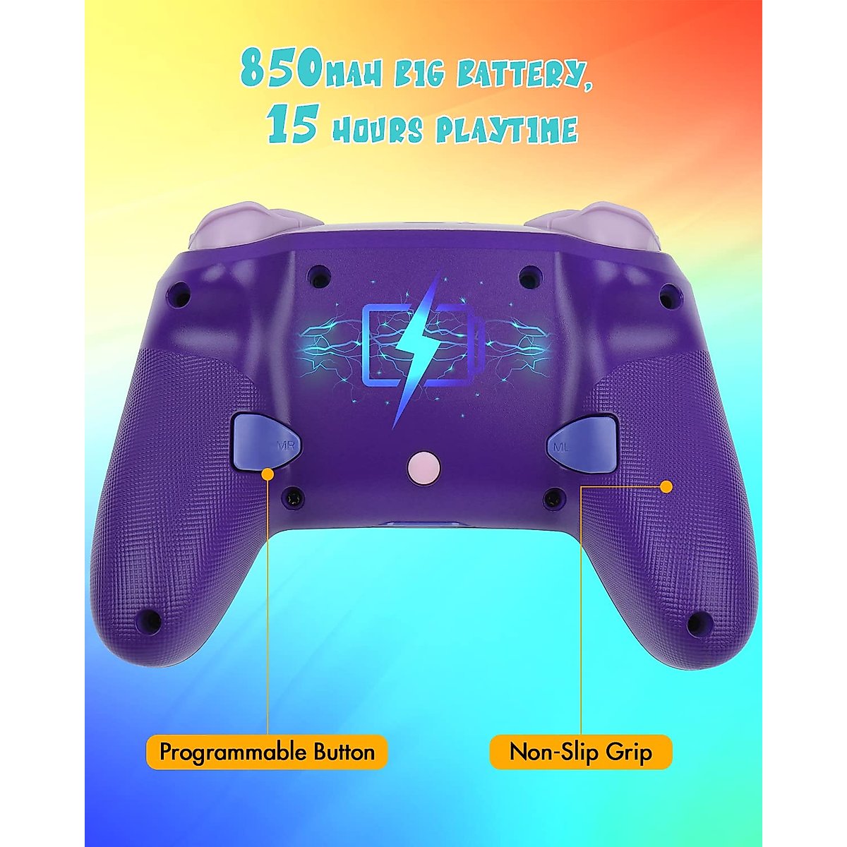KENNEAS Wireless Controller Compatible with Switch/OLED/Lite(No Deadzone), Ergonomics Grip/Fancy LED Light/Replaceable Faceplates/ 850mAh Big Battery/Turbo/Adjustable Vibration Gamepad Gift Choice