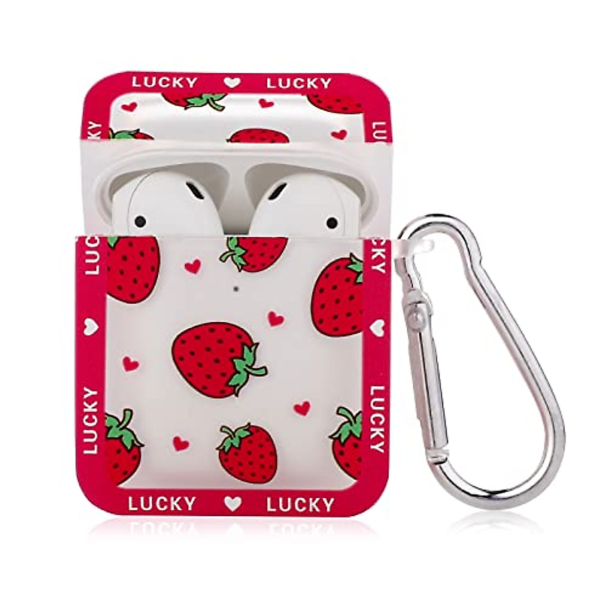 MZELQ Compatible with Airpods 1 Case, Airpods 2 Case Strawberry Cute Pattern, Soft TPU Airpods Case for Girls Women + 1* Mental Ring, Protective Airpods 1/2 Case