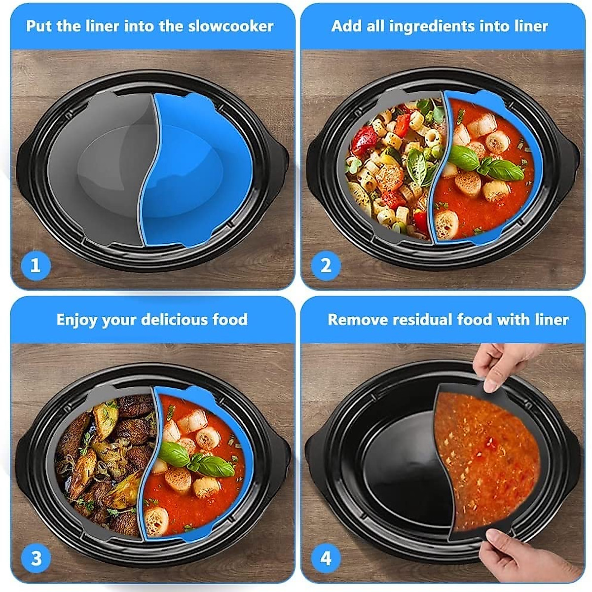 Culinary Cove Silicone Slow Cooker Liners,Reusable, BPA-free, and Dishwasher Safe Liners for Crock Pot 6 QT, Compatible with 6 Quart Oval Slow Cookers, with Divider Insert for Cooking 2 Meals at Once