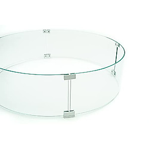 AMS Fireplace 36" Round Fire Pit Glass Wind Guard | Clear Tempered Glass Flame Protective Pane. Wind Resistant with Aluminum Corner Bracket and Rubber Feet