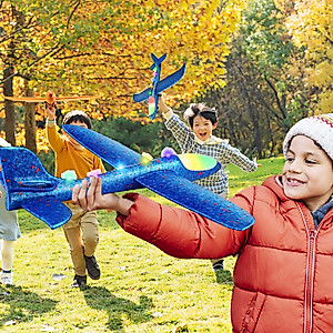 ROJAJIS 17.5" Large Airplane Toys Launcher Set, LED Foam Glider, Catapult Plane Toys for Boys 2 Flight Modes Outdoor Flying Toy for Boys Birthday Gifts for Girls Boys 13 12 11 10 9 8 7 6 5 4 Year Old