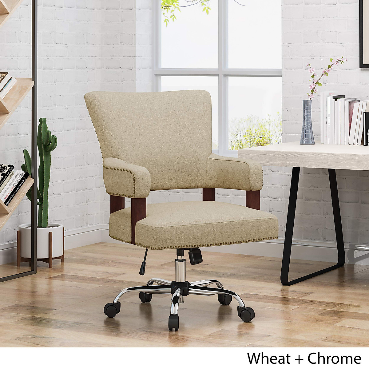 Great Deal Furniture May Traditional Home Office Chair, Wheat and Chrome