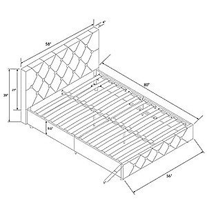 DHP Dakota Upholstered Platform Bed with Diamond Button Tufted Headboard and Footboard, No Box Spring Needed, Full, White Faux Leather