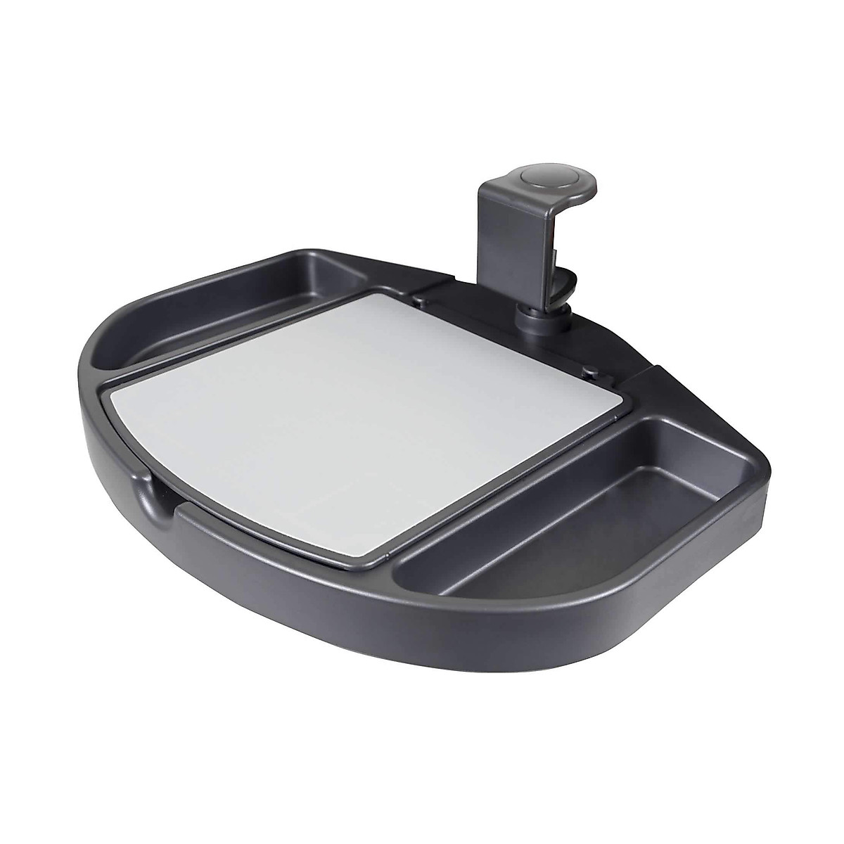 Stand Up Desk Store Clamp On 360 Degrees Swivel Out Mouse Tray with Storage for Desks and Tables Up to 1.5" Thick