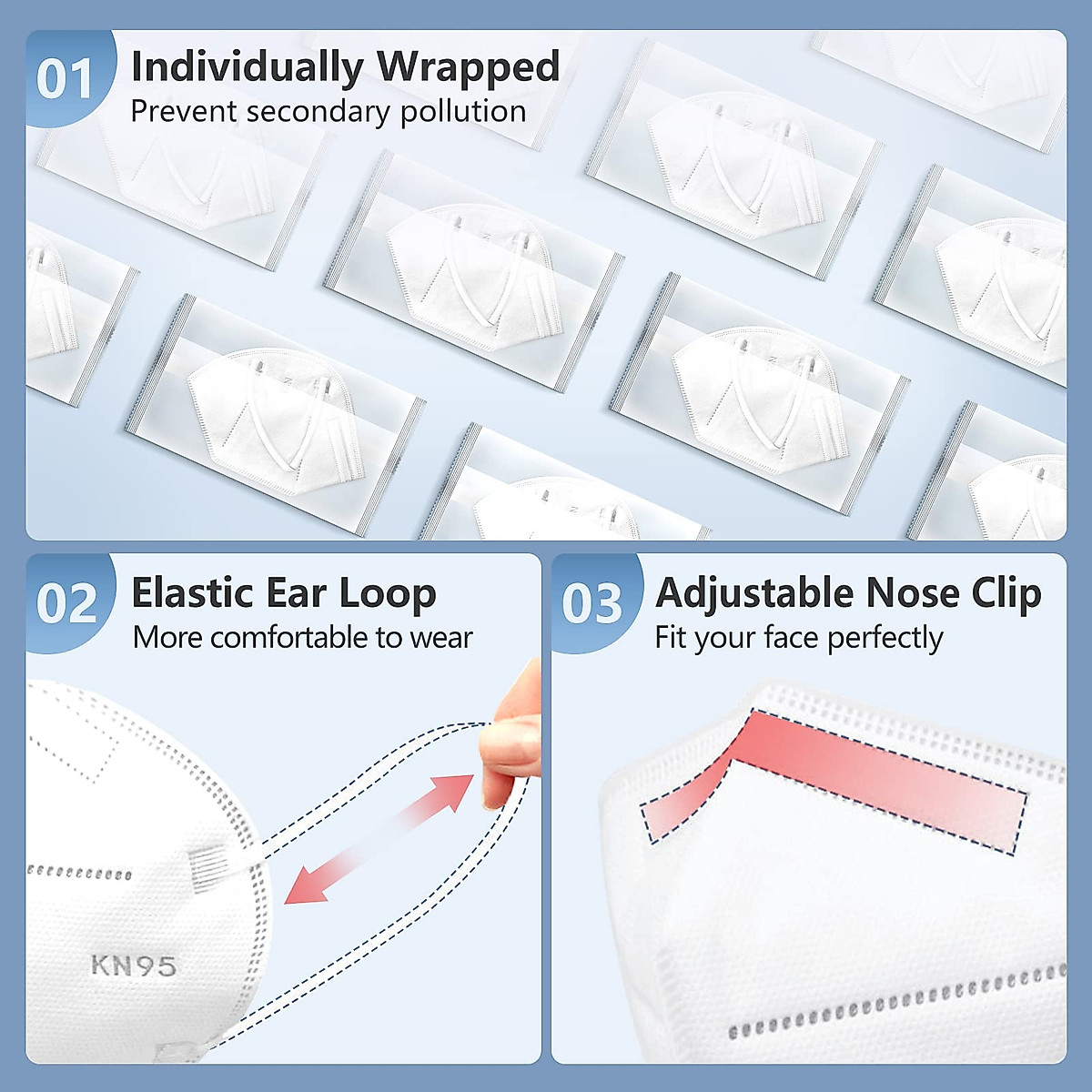 HALIDODO 60 Packs KN95 Face Mask, Individually Wrapped 5-Plyers Protection Cup Dust Face Mask, Breathable Protection Mask for Women Man, Multicolor