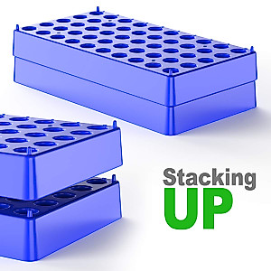 2Pcs Vial Rack,Blue Polypropylene(PP) Vial Holder 2mL with 50 Holds Diameter 12mm,Stackable Vial Racks,Centrifuge Tube Rack,Bottle Racks by Biomed Scientific