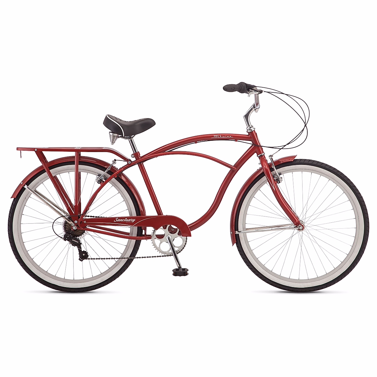 Schwinn Sanctuary 7 Comfort Beach Cruiser Bike for Adult Women Men, 7-Speed Drivetrain in Retro-Styled 18-Inch Steel Step-Over Frame, 26-Inch Wheels, with Front & Rear Fenders, Rear Cargo Rack