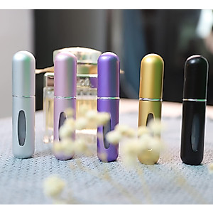 Portable Mini Refillable Perfume Atomizer Bottle Refillable Spray, pocket perfume dispenser,Scent Pump Case,Empty Perfume Bottles for Travel and Outgoing 5 sets of 5ml /0.2oz