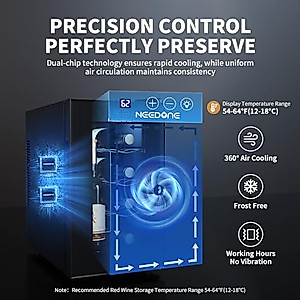 NEEDONE Wine Cooler Fridge, 8 Bottle Wine Chiller with Wine Rack/Lighting, Fast Cooling Thermoelectric Queit Wine Cabinet Cellar for Red White, Energy Efficient Gifts for Women Men