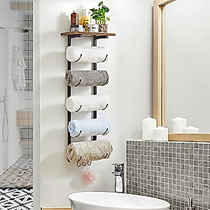 IBUYKE Industrial Towel Rack Wall Mounted, Metal Rack Towel Shelf,Towel Holder, Towel Storage for Bathroom Organizer Decor Rustic Brown TTR002H