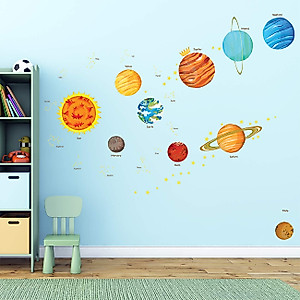 DECOWALL DAT-1501T The Solar System Wall Stickers Wall Decals Peel and Stick Removable Wall Stickers for Kids Nursery Bedroom Living Room
