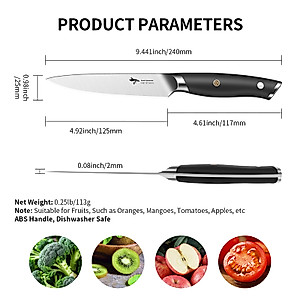 MAD SHARK 5-inch Compact Paring Knife - Kitchen Peeling Knife Ergonomic Handle, Sharp Utility Knife for Fruits,Vegetables and More - Forged Synergy by German Military Grade Composite Steel, Black