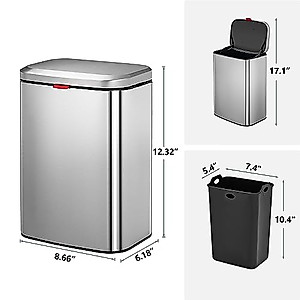 Nunsino Hanging Kitchen Compost Bin 8 Liter / 2.1 Gallon Includes 30 Compostable Bags, Trash Can with Removable Inner Bucket, Stainless Steel, Airtight Lid, Silver