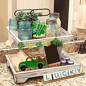 Efitty 5PC Tiered Tray Decor Set Decoration Farmhouse Decorations Home for Two Kitchen Shelf Coffee Bar St. Patrick's Day/Easter/Spring