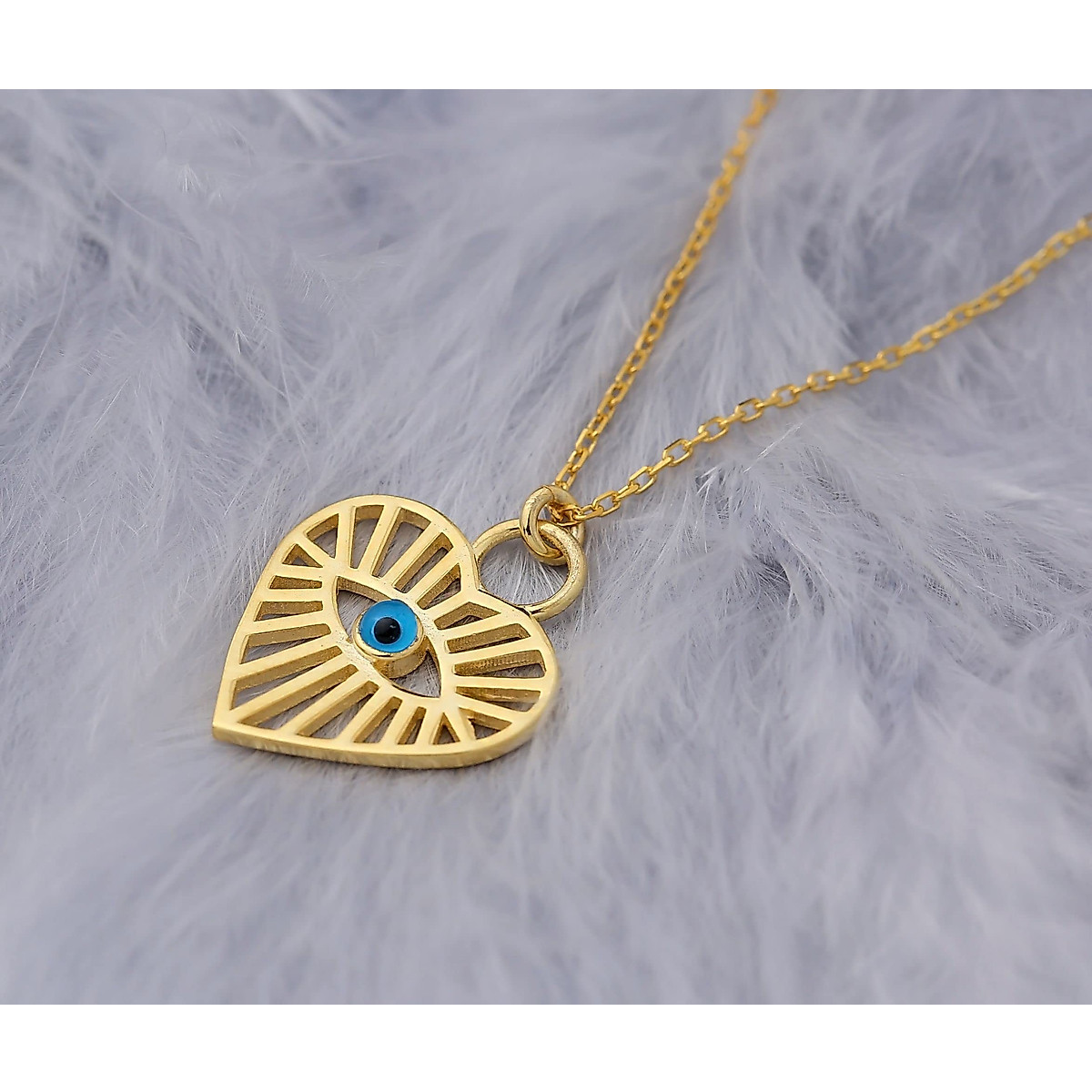 Ambica New York Heart Evil Eye Necklace for Women,14K Gold Plated Necklace with Heart Pendant,Turquoise Evil Eye Pendant Third Eye Necklace, Sterling Silver, No Gemstone