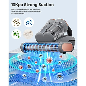 JIGOO Bed Vacuum Cleaner with Dust Sensor: 500W 13Kpa Mattress Vacuum Cleaner with UV & Ultrasonic and High Heating,Anti-allergen Powerful Handheld Bed Vacuums for Mattress (S300 Pro, Corded)