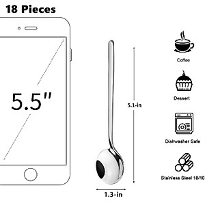 10 Pack Espresso spoons 18/10 Stainless Steel Teaspoons Set for Coffee Sugar Dessert Cake Ice Cream Soup Antipasto Cappuccino, 5.3 Inch Silver