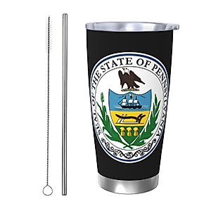 Biaomn Seal Of Pennsylvania Stainless Steel Tumbler Vacuum Insulated Travel Tumbler With Lid Coffee Mug Car Cup For Home Office Outdoor 20oz