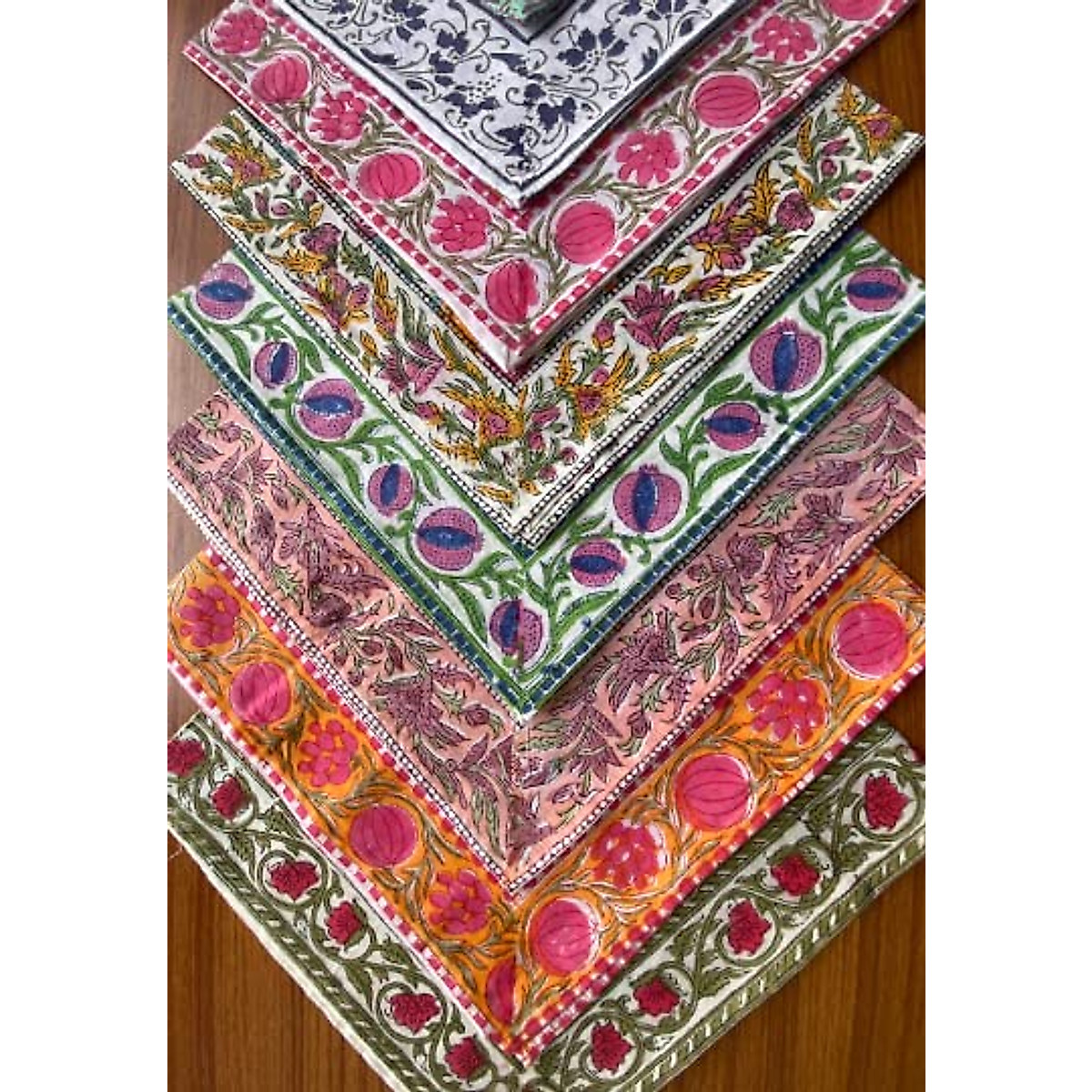 Napkins, Kitchen Towels, Table Decor, Table Linen, Cotton Cloth Border Napkins, Size 20"x 20", Hand Block Print Lunch, Dinner Napkins (Mix Border Napkin, Set of 8-20x20 Inch)