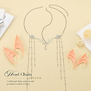 Jovono Boho Head Chain with Fairy Elf Ears Silver Hair Chain Elf Headpieces Fairy Hair Accessories for Women