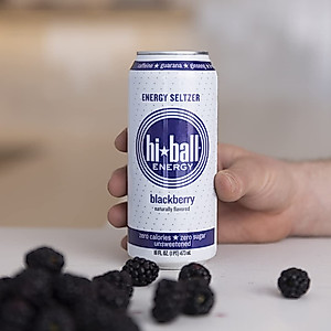 Hiball Clean Energy Seltzer Water, Caffeinated Sparkling Water Made with Vitamin B12 and Vitamin B6, Sugar Free 16 Fl Oz (Pack of 8), Blackberry