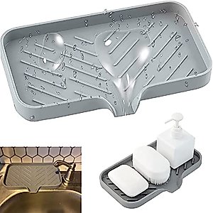 Esmartlife Kitchen Soap Tray,Silicone SpongeTray, Kitchen Sponge Holder, Kitchen Soap Tray,Silicone Soap Holder for Kitchen Sink/Bathroom,Soap Dispenser with Drain (Pack of 1)