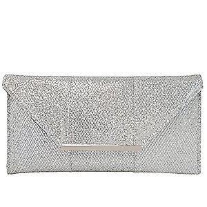 JNB Glitter Cocktail Party Clutch, Silver