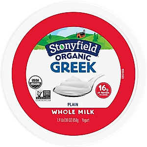 Stonyfield Organic Greek Whole Milk Yogurt, Plain, High in Protein (16g), Multiserving Snack & Cooking Substitute, 30 Oz