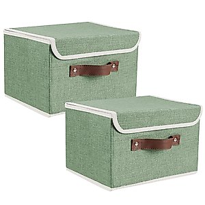 Lucky Monet Storage Bins Boxes with Lids 2 Pack Decorative Storage Boxes Collapsible Fabric Storage Basket Containers Lidded Storage Cube for Organizing Closet Home Office, 15"x 10"x 10" (Green)