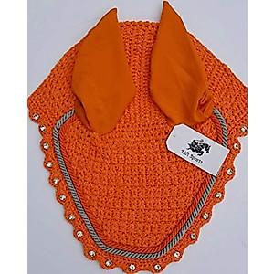 Horse Fly Bonnet with Ears Net Mask Veil with Crystals Blings Hand Made Breathable Cotton Crochet Shows Protect from Bugs and Flies (Full, Purple)