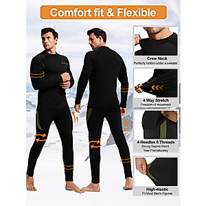 romision Thermal Underwear for Men- Fleece Lined Long Johns Winter Hunting Gear Base Layer Top & Bottom Set for Cold Weather A-Black
