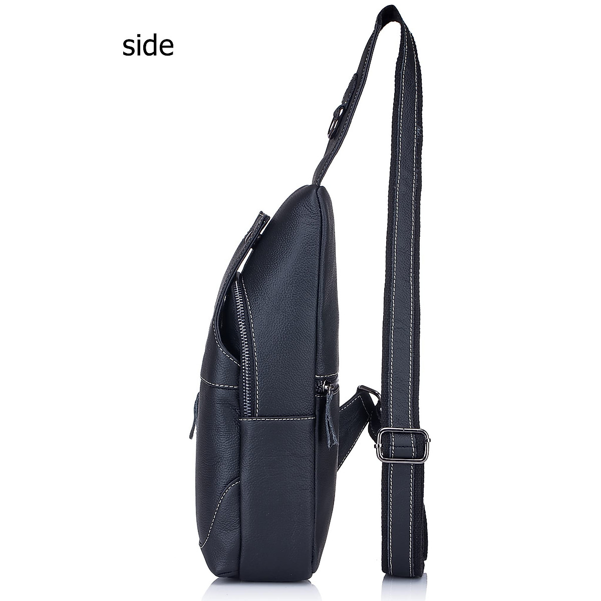 BULLCAPTAIN Men Leather Sling Chest Bag Outdoor Travel Shoulder Crossbody Bags Hiking Small Backpack (Black)