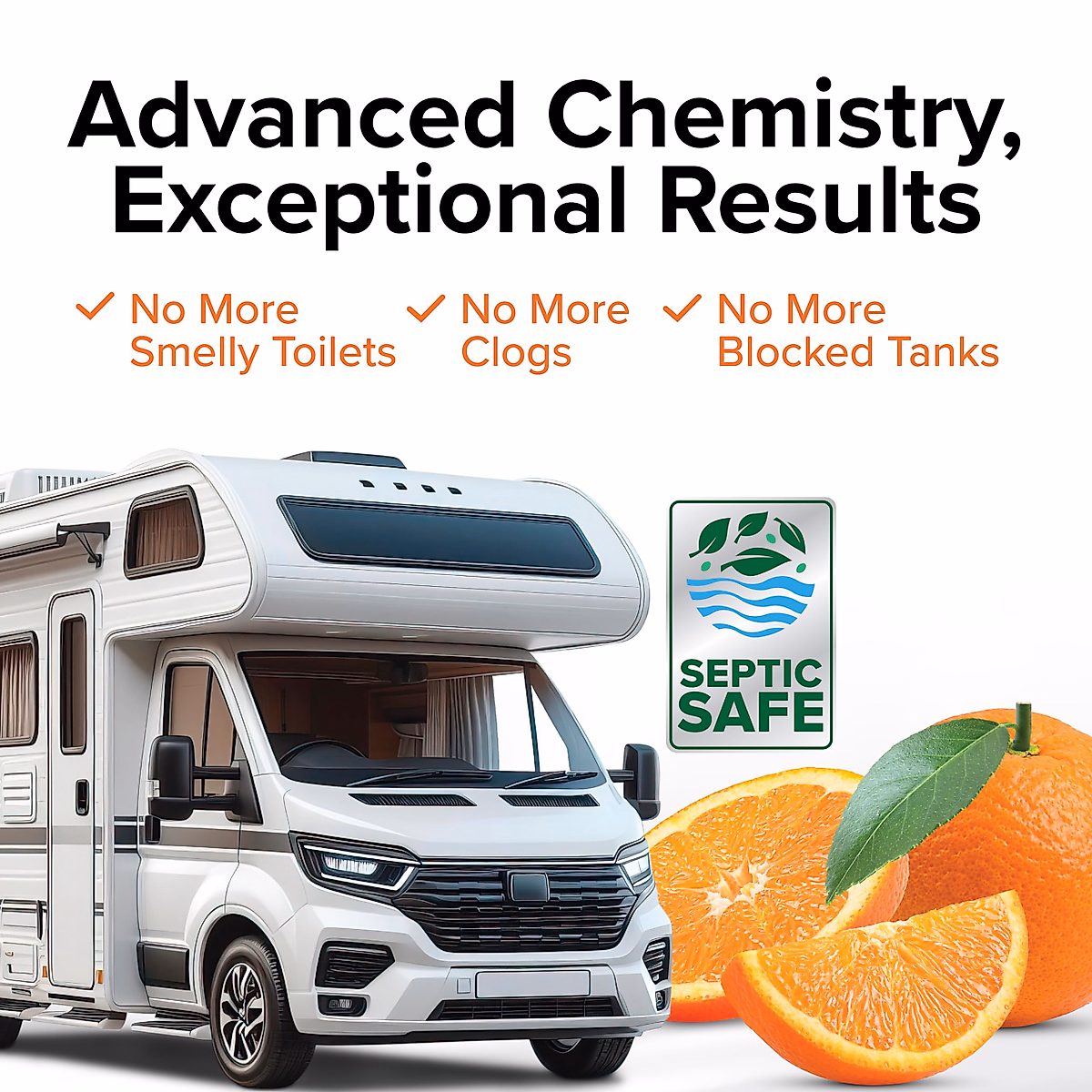 Camco TST MAX Camper/RV Toilet Treatment Drop-INs - Control Unwanted Odors & Break Down Waste and Tissue - Safe Septic Tank Treatment - Orange Scent, 30-Pack (41183)