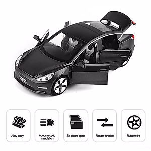 Model 3 Toy Car, 1:32 Zinc Alloy Diecast Car Toys for Kids, Pull Back Collectible Vehicle Toy Door Opening Scale Car Model with Sound and Light, Birthday Gift for Boys Girls 3+ Years Old