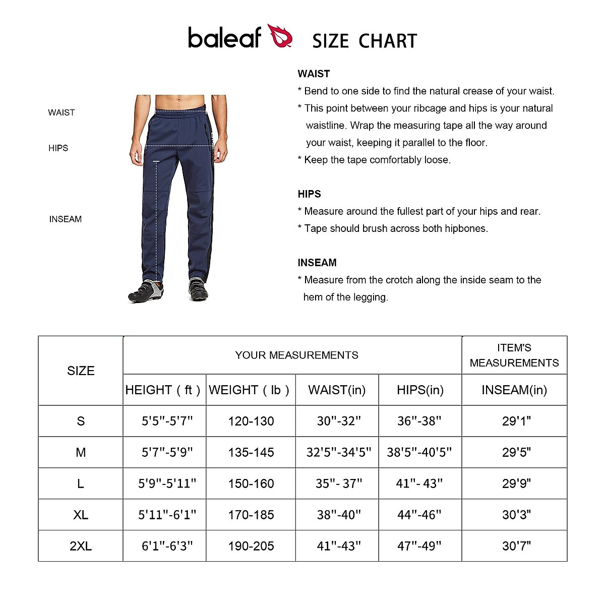 BALEAF Men's Fleece Lined Pants Winter Running Cycling Pants Cold Weather Mountain Bike Windproof Bicycle Gear Black M